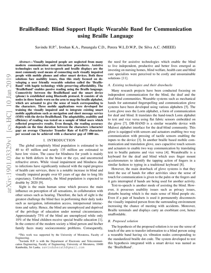 BrailleBand: Blind Support Haptic Wearable Band for Communication using ...