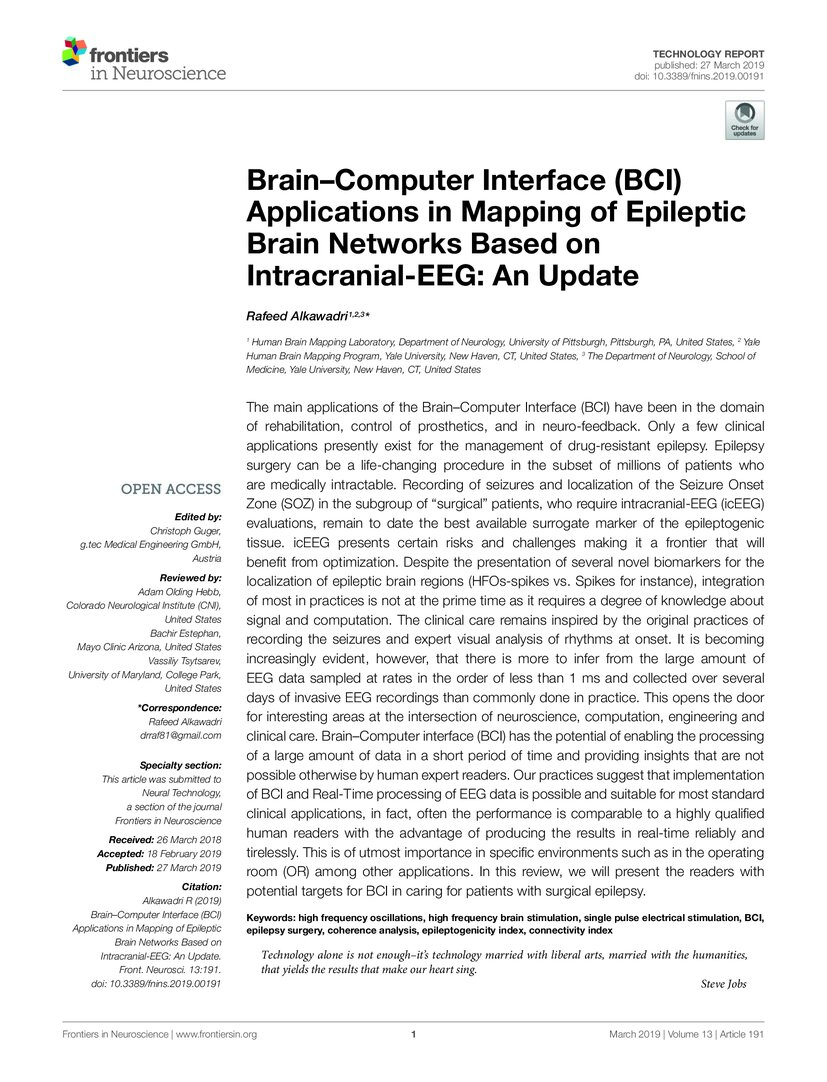 Braincomputer Interface Bci Applications In Mapping Of Epileptic Brain Networks Based On