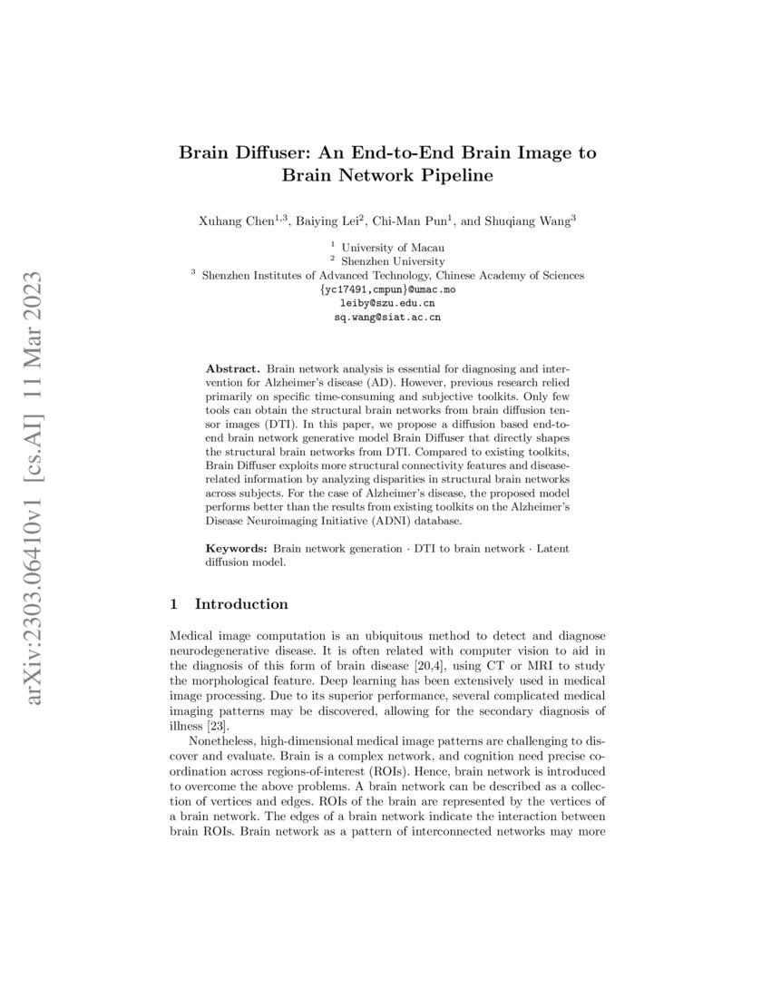 Brain Diffuser: An End-to-End Brain Image to Brain Network Pipeline ...