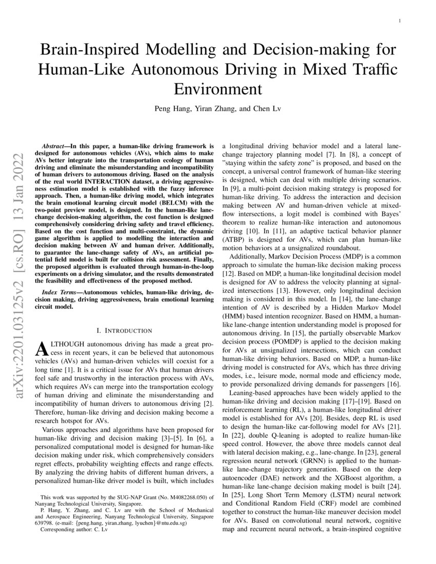 Brain-Inspired Modelling and Decision-making for Human-Like Autonomous ...