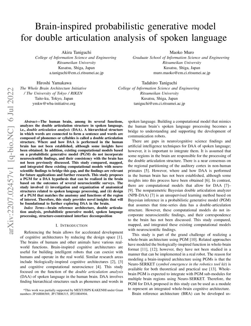 Brain-inspired probabilistic generative model for double articulation ...