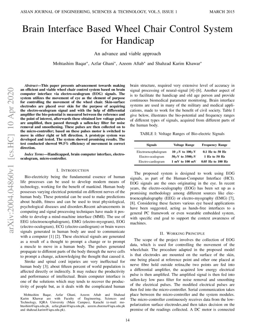Brain Interface Based Wheel Chair Control System for Handicap – An ...