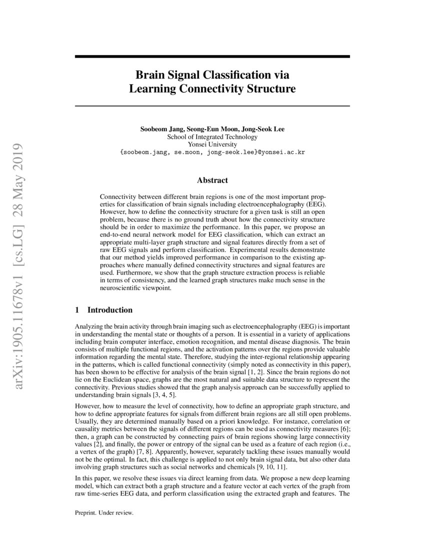 Brain Signal Classification Via Learning Connectivity Structure Deepai