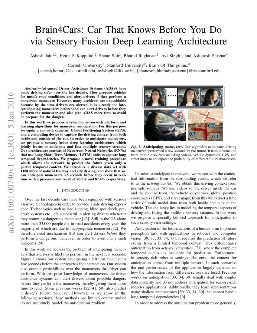 Brain4Cars: Car That Knows Before You Do via Sensory-Fusion Deep ...