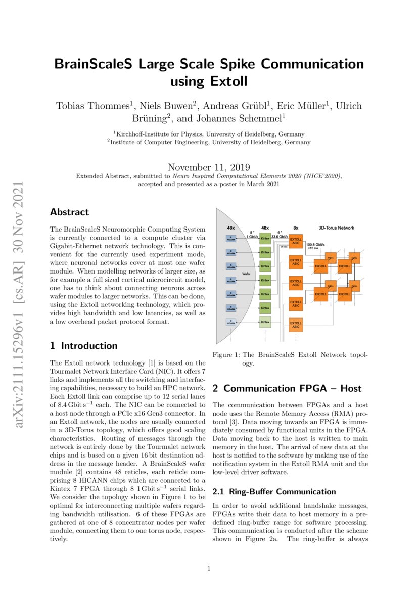 BrainScaleS Large Scale Spike Communication using Extoll | DeepAI