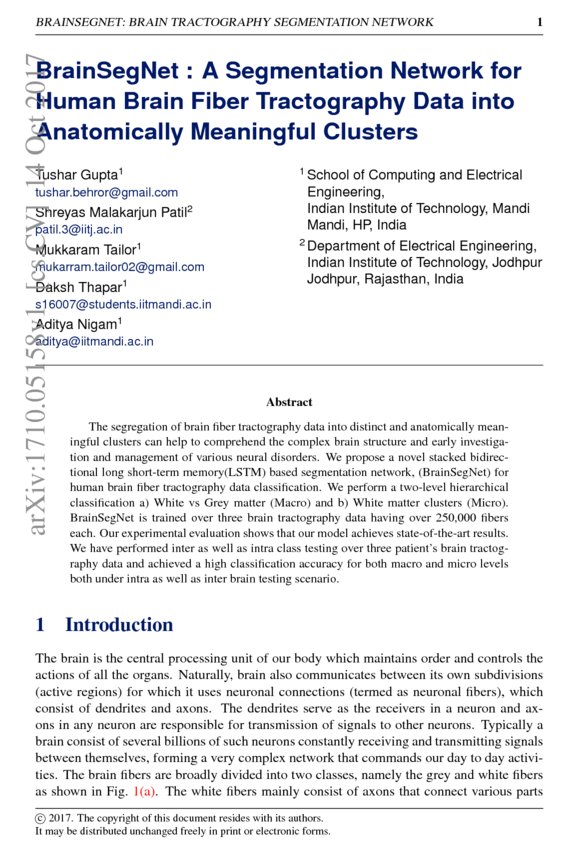 BrainSegNet : A Segmentation Network for Human Brain Fiber Tractography ...