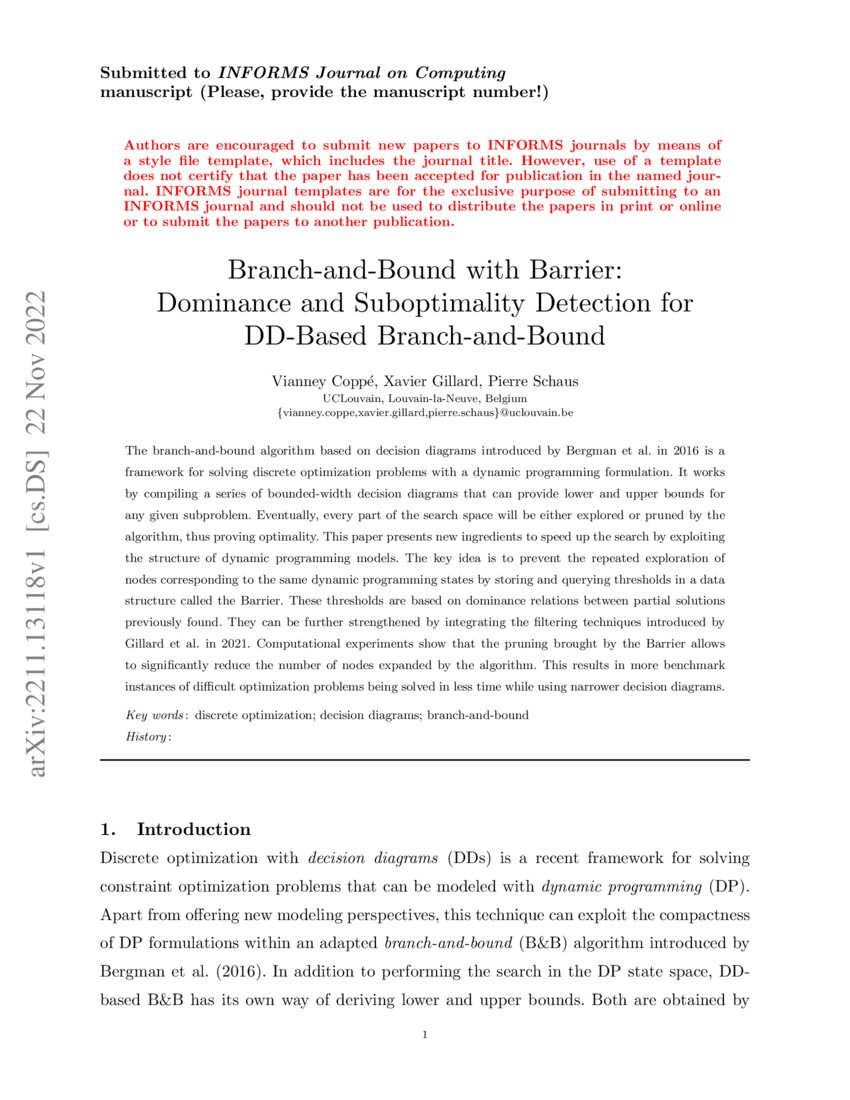 Branch And Bound With Barrier Dominance And Suboptimality Detection For Dd Based Branch And