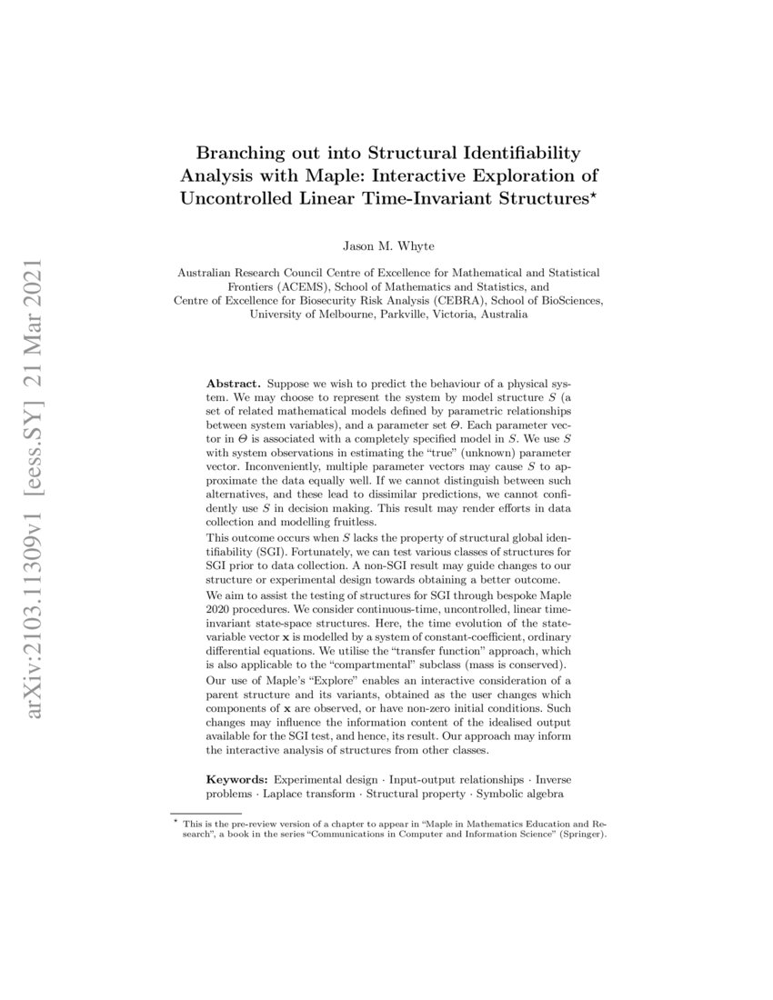 Branching out into Structural Identifiability Analysis with Maple ...