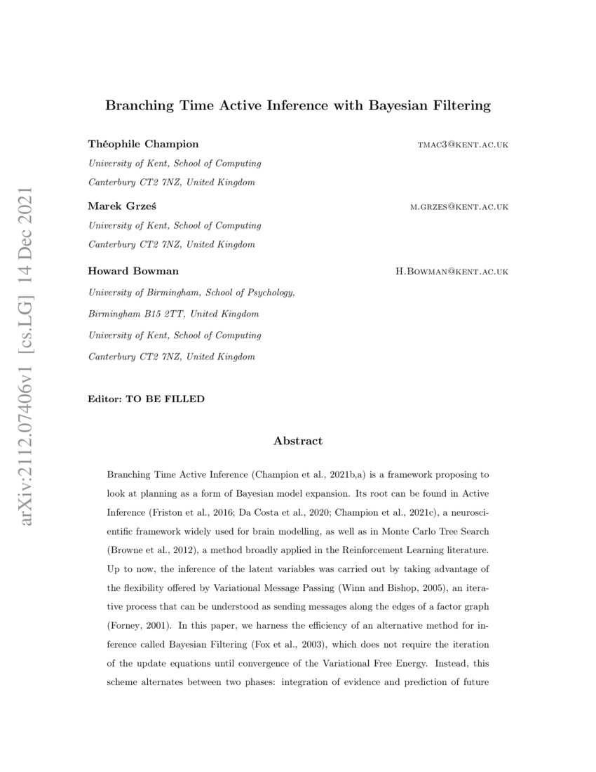 Branching Time Active Inference With Bayesian Filtering Deepai