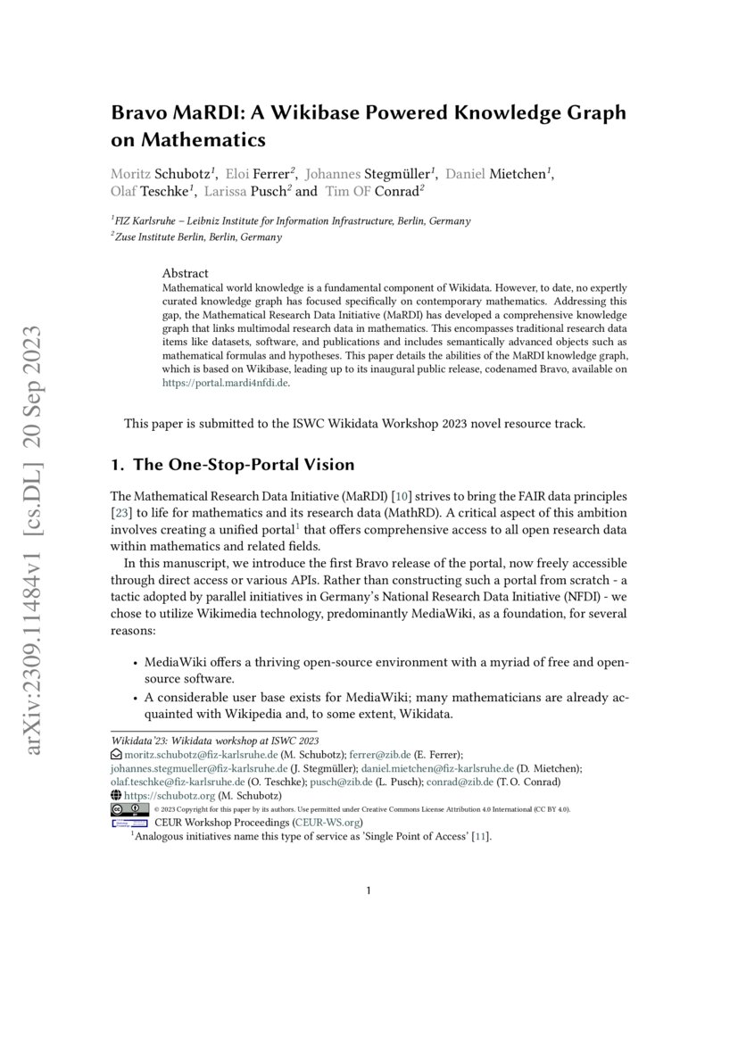 Bravo MaRDI: A Wikibase Powered Knowledge Graph on Mathematics | DeepAI