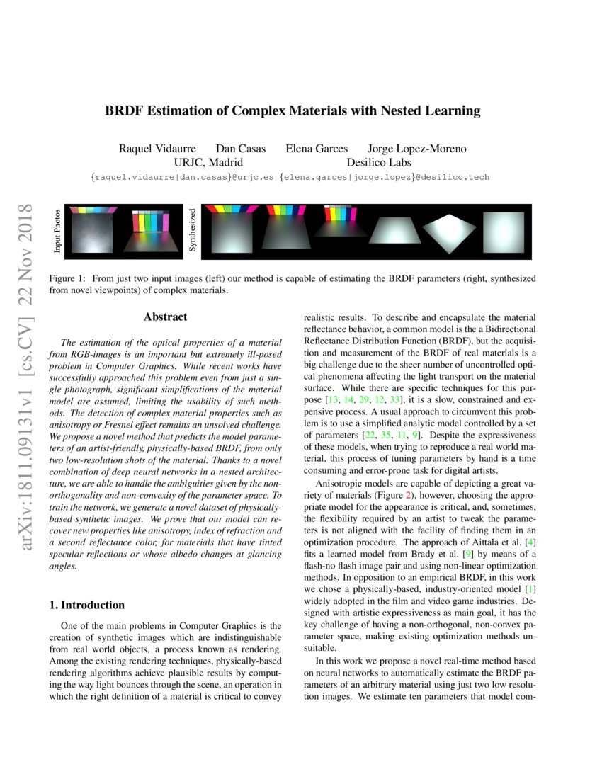 BRDF Estimation of Complex Materials with Nested Learning | DeepAI