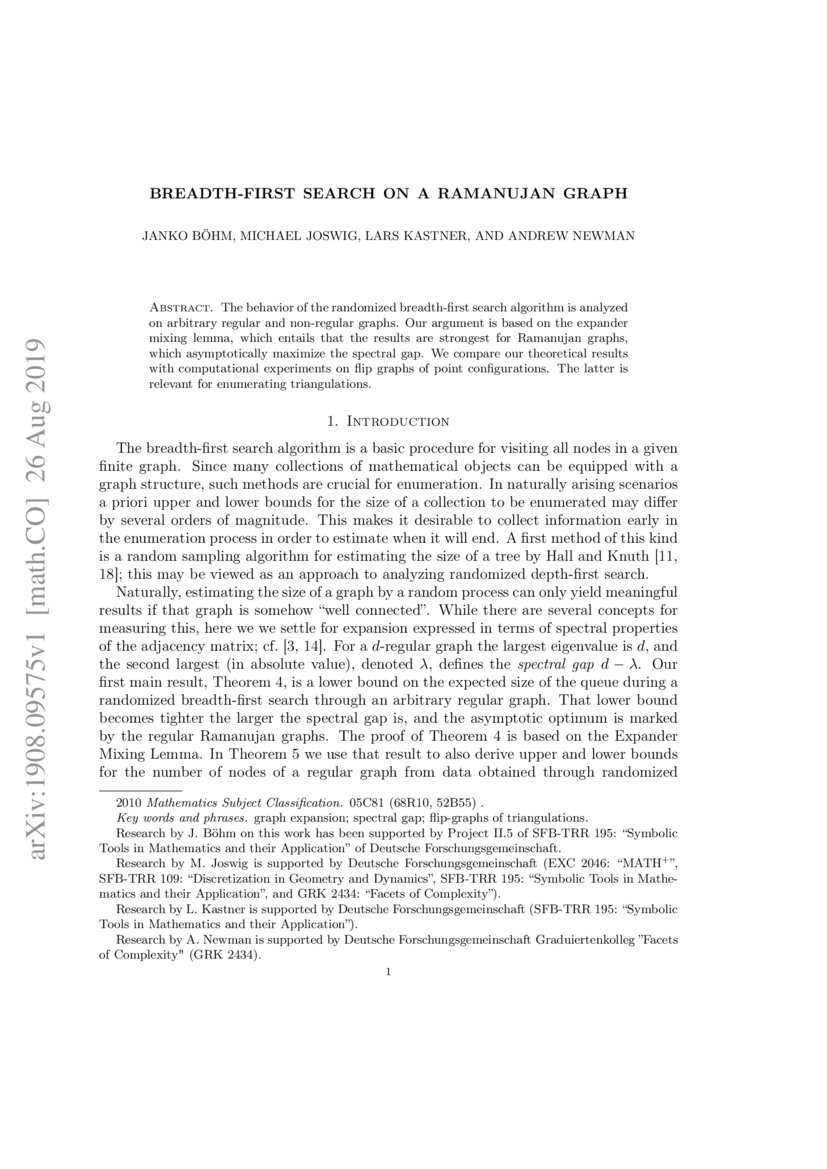 Breadth-first search on a Ramanujan graph | DeepAI
