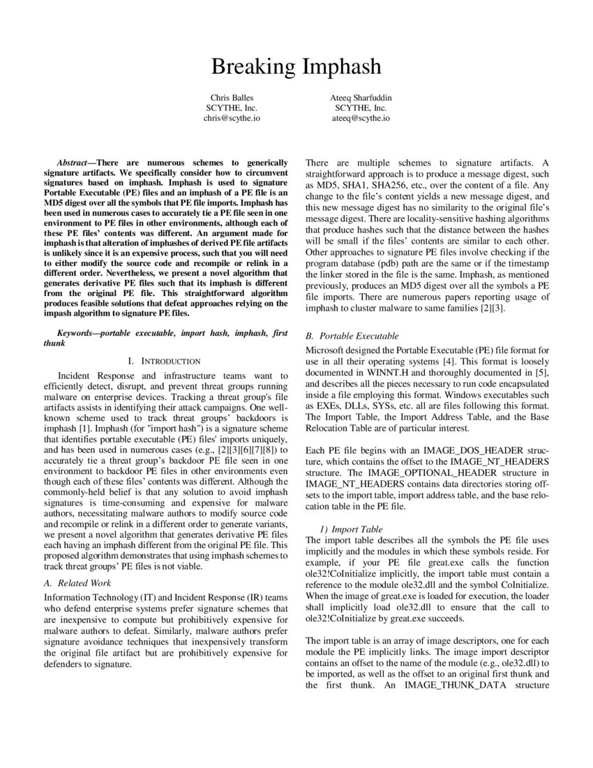 Breaking Imphash | DeepAI