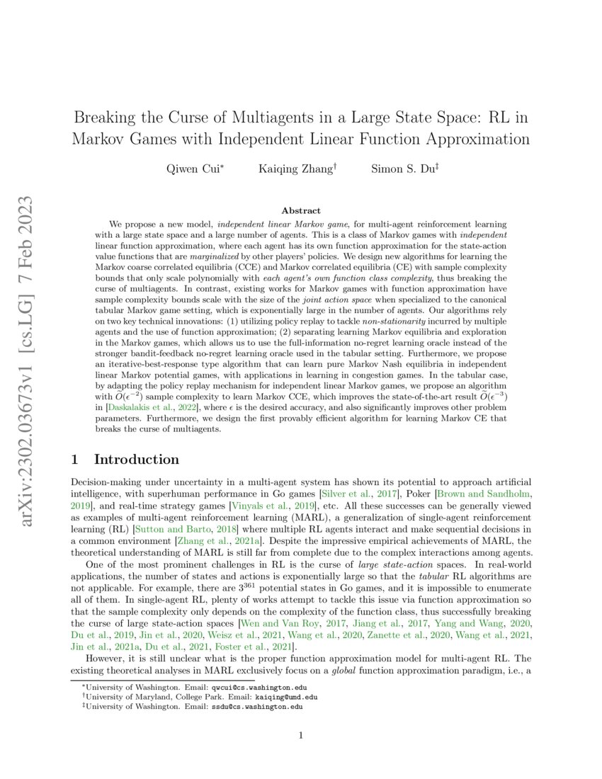 Breaking The Curse Of Multiagents In A Large State Space Rl In Markov Games With Independent