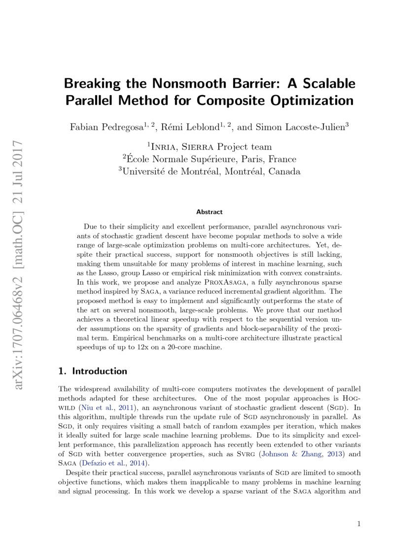 Breaking The Nonsmooth Barrier A Scalable Parallel Method For Composite Optimization Deepai