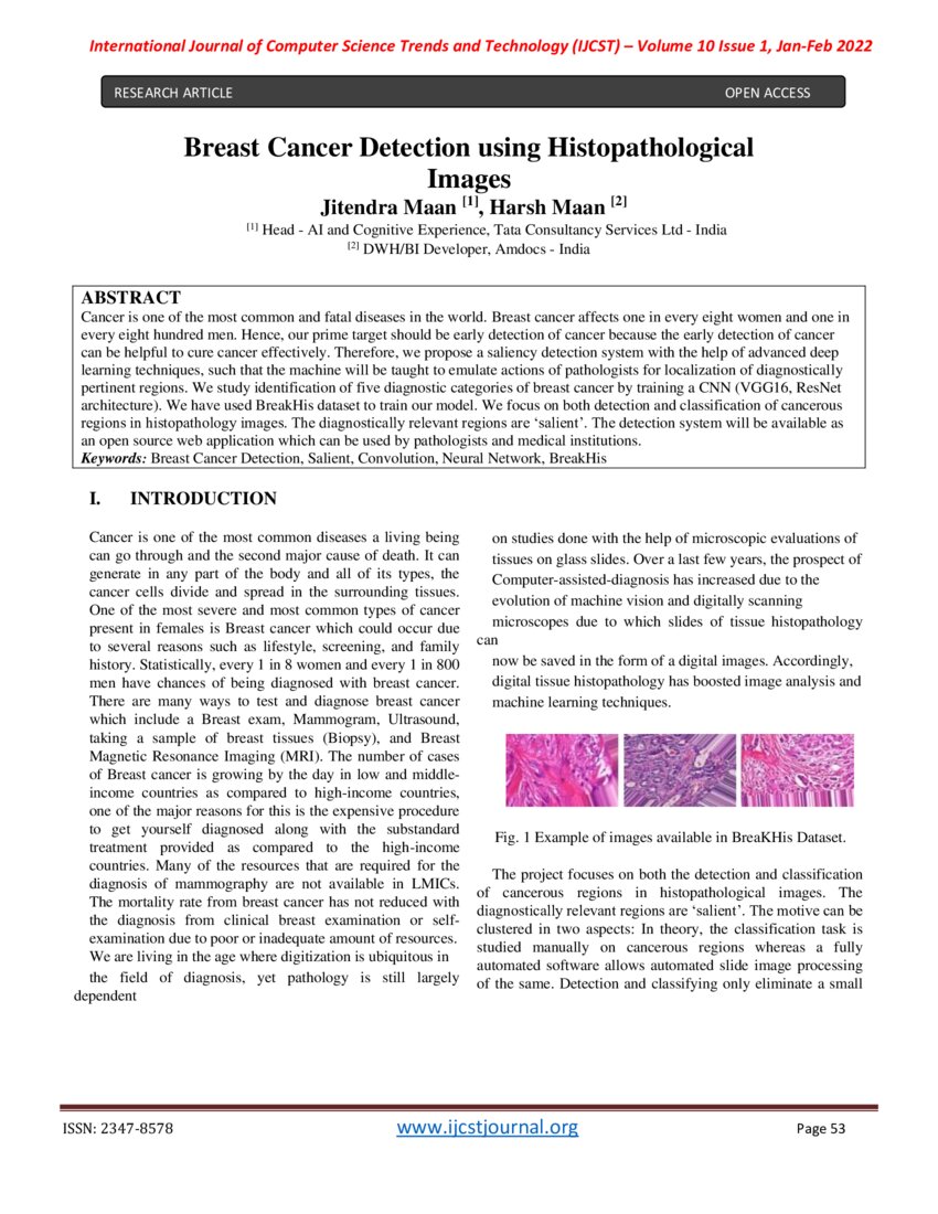 Breast Cancer Detection using Histopathological Images | DeepAI