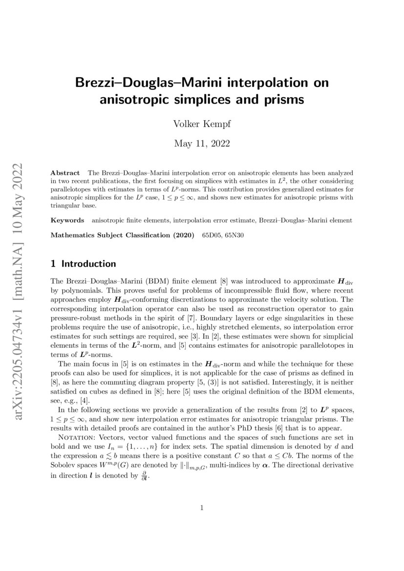 Brezzi–Douglas–Marini interpolation on anisotropic simplices and prisms | DeepAI
