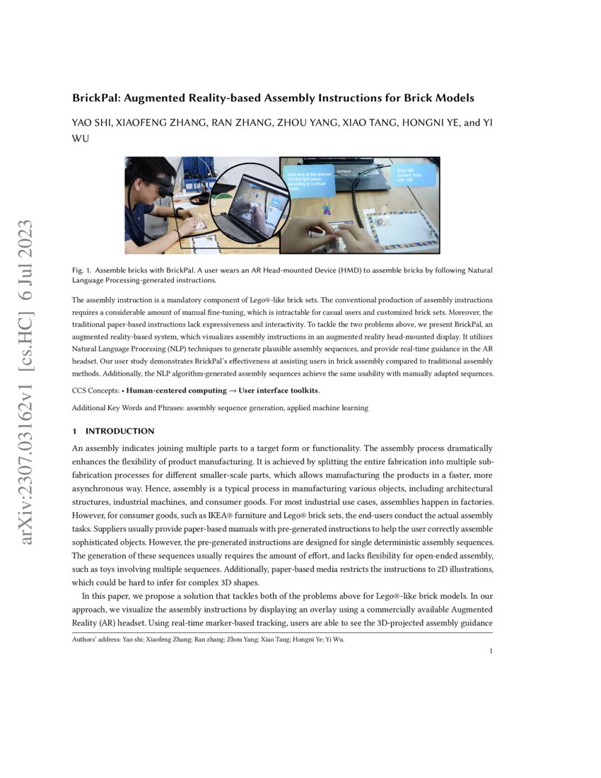BrickPal: Augmented Reality-based Assembly Instructions for Brick ...