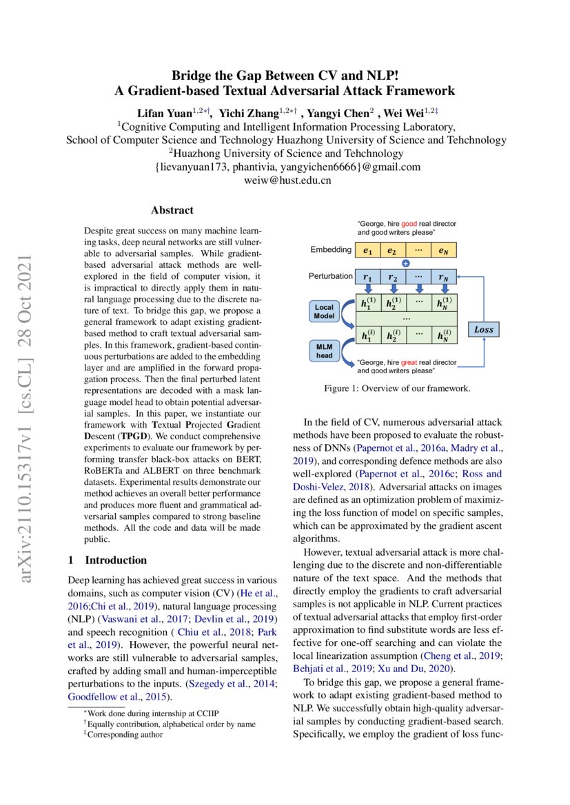Bridge the Gap Between CV and NLP! A Gradient-based Textual Adversarial Attack Framework | DeepAI
