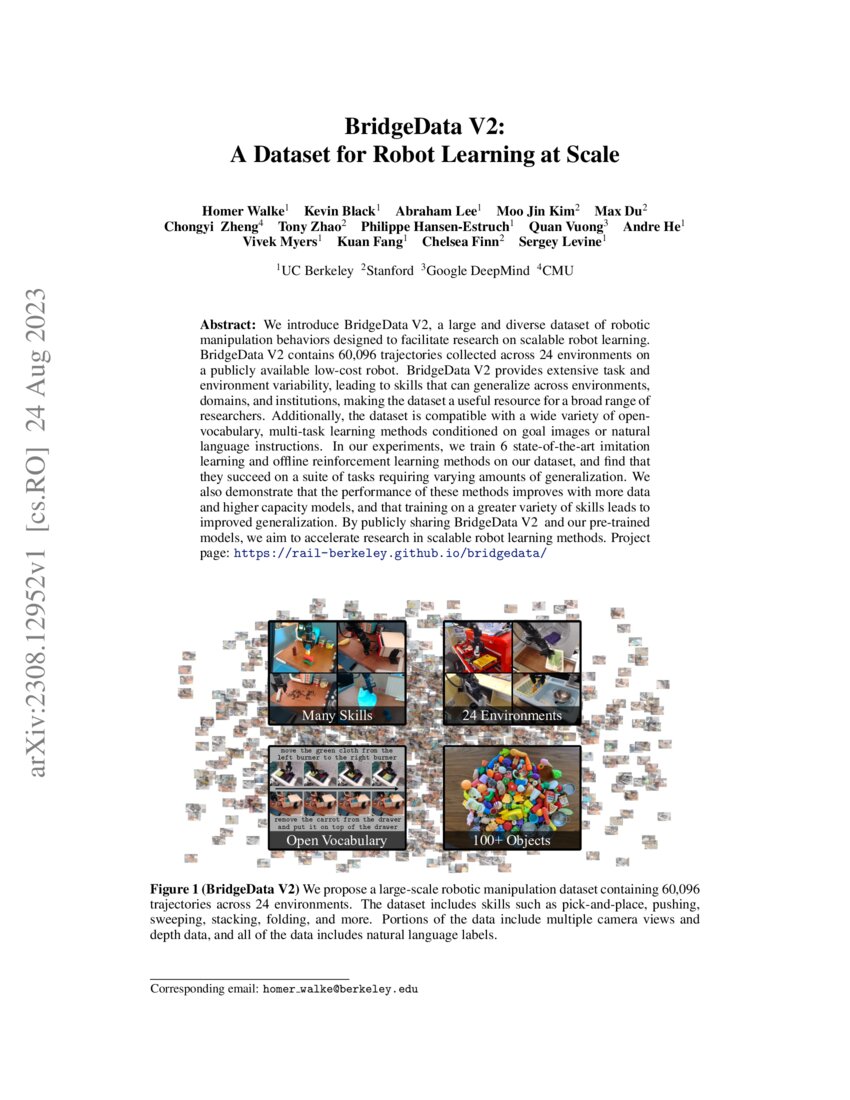 BridgeData V2: A Dataset for Robot Learning at Scale | DeepAI