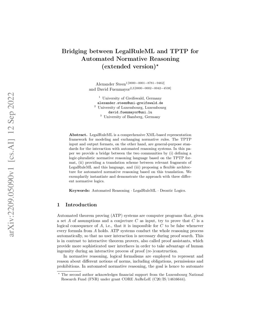 Bridging between LegalRuleML and TPTP for Automated Normative Reasoning (extended version) | DeepAI