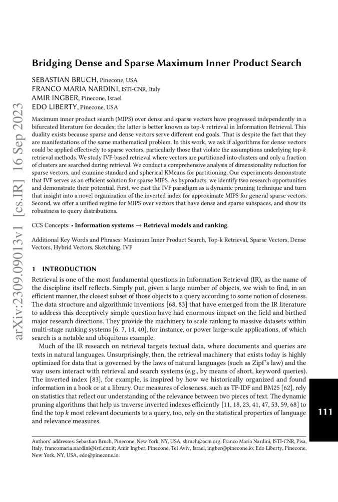 Bridging Dense And Sparse Maximum Inner Product Search Deepai
