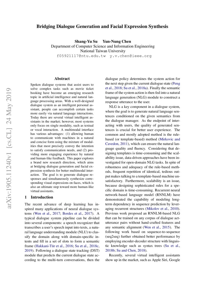 Bridging Dialogue Generation and Facial Expression Synthesis | DeepAI