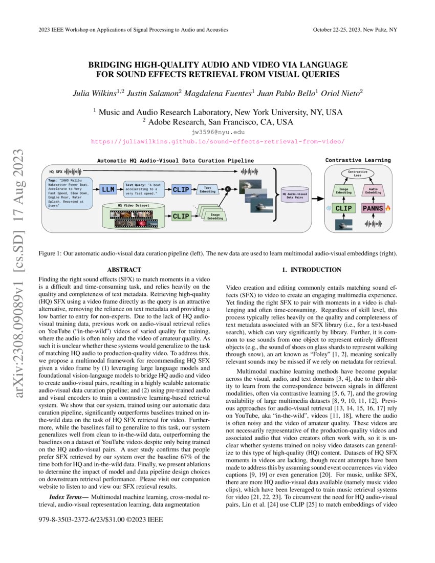 Bridging High Quality Audio And Video Via Language For Sound Effects Retrieval From Visual