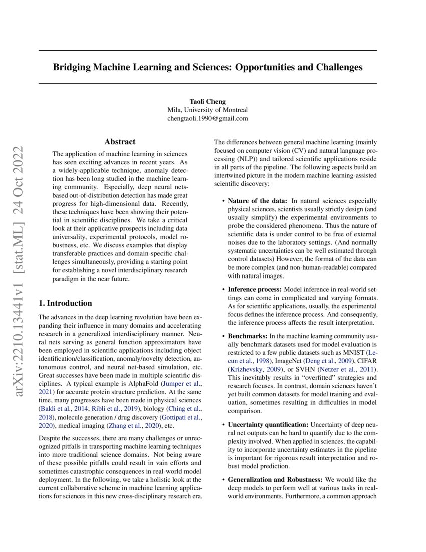 Bridging Machine Learning and Sciences: Opportunities and Challenges ...