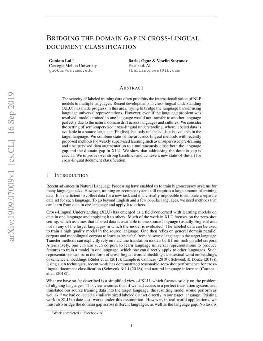 Bridging the domain gap in cross-lingual document classification | DeepAI