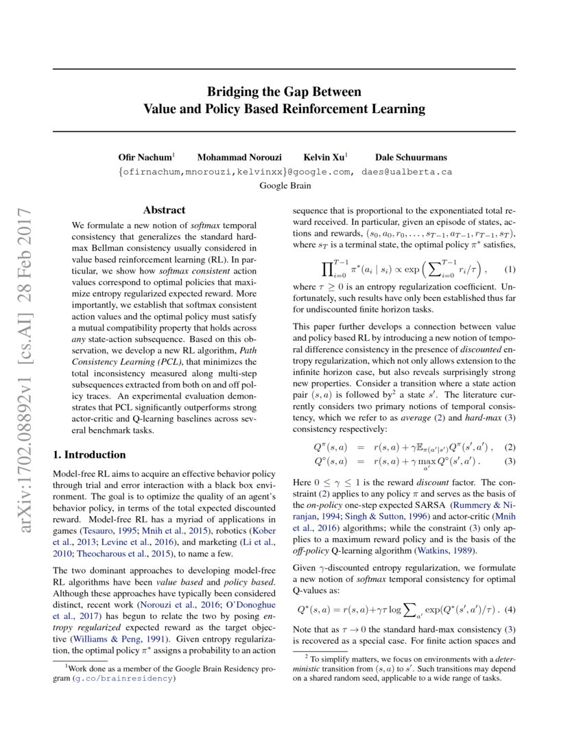 Bridging the Gap Between Value and Policy Based Reinforcement Learning ...