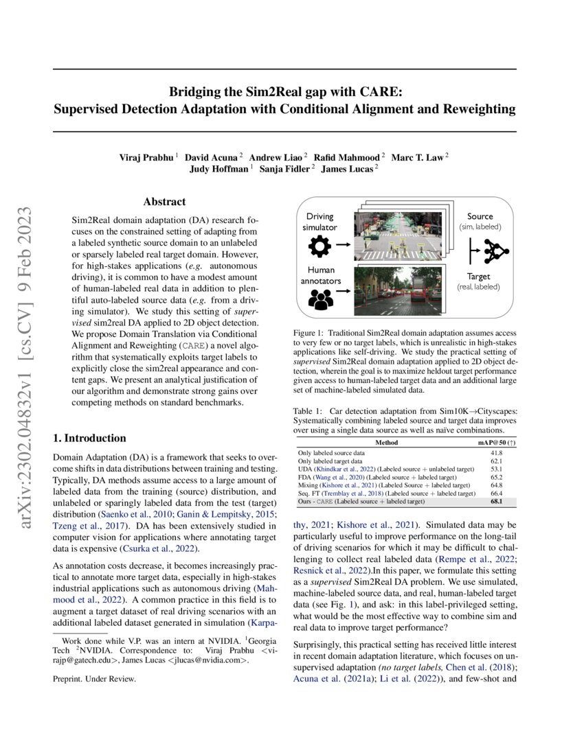 Bridging The Sim2real Gap With Care Supervised Detection Adaptation With Conditional Alignment