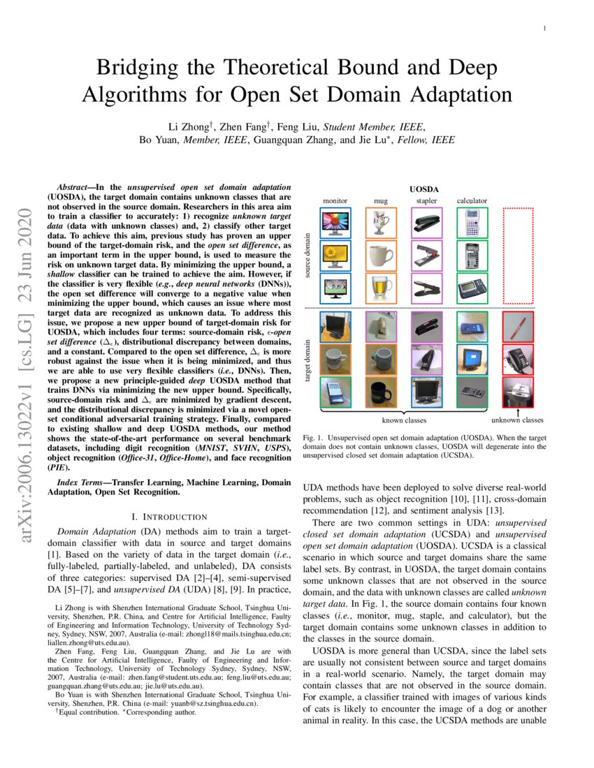 Bridging the Theoretical Bound and Deep Algorithms for Open Set Domain Adaptation | DeepAI