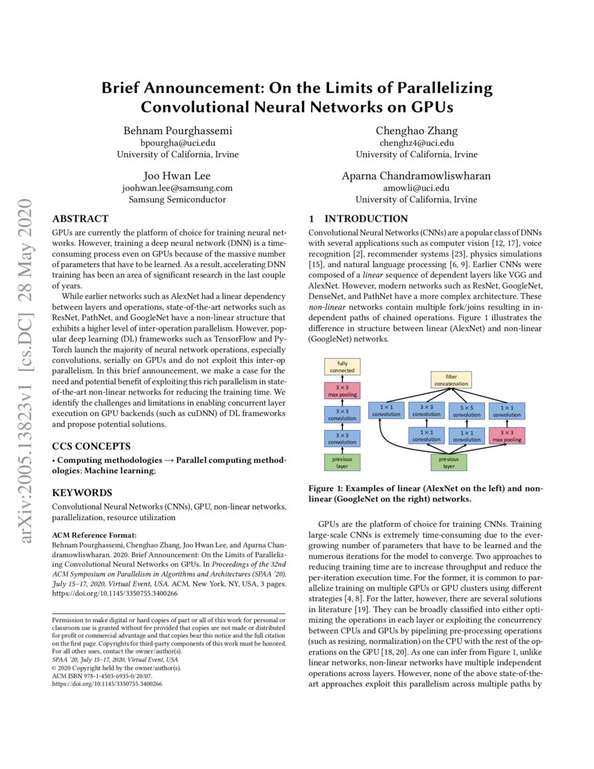 Brief Announcement On The Limits Of Parallelizing Convolutional Neural Networks On Gpus Deepai 6847