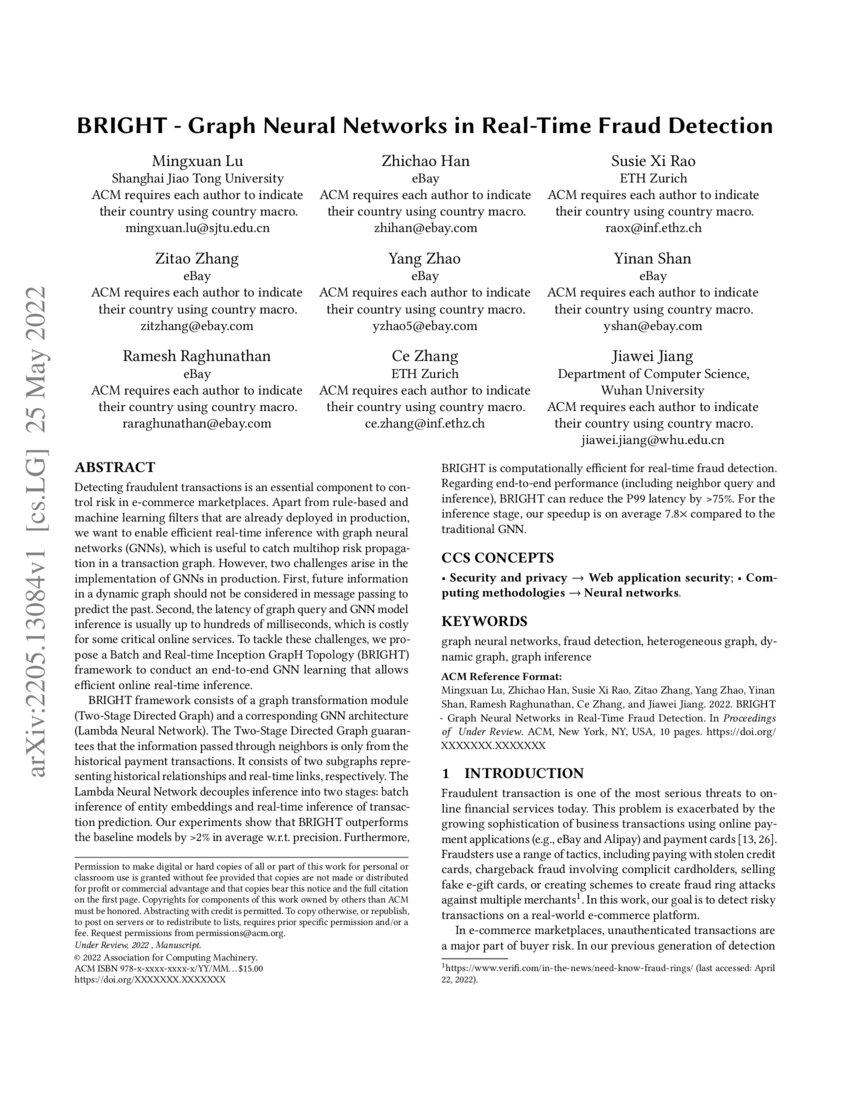 BRIGHT – Graph Neural Networks in Real-Time Fraud Detection | DeepAI BRIGHT – Graph Neural Networks in Real-Time Fraud Detection | DeepAI
