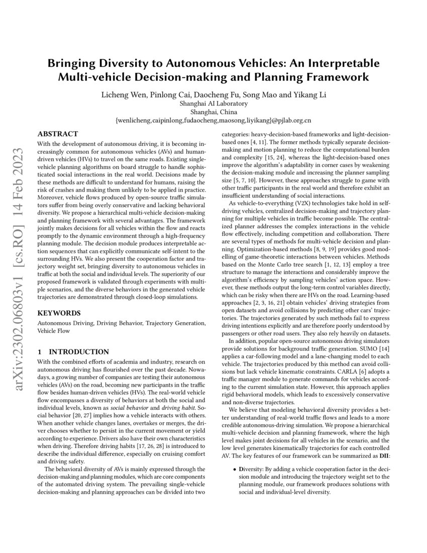 Bringing Diversity To Autonomous Vehicles An Interpretable Multi Vehicle Decision Making And