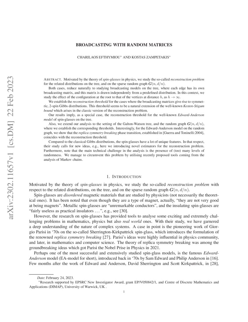 Broadcasting with Random Matrices | DeepAI