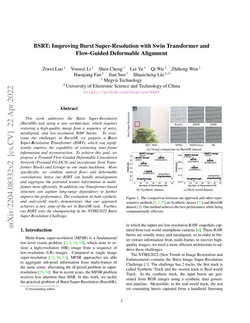 BSRT: Improving Burst Super-Resolution with Swin Transformer and Flow-Guided Deformable ...