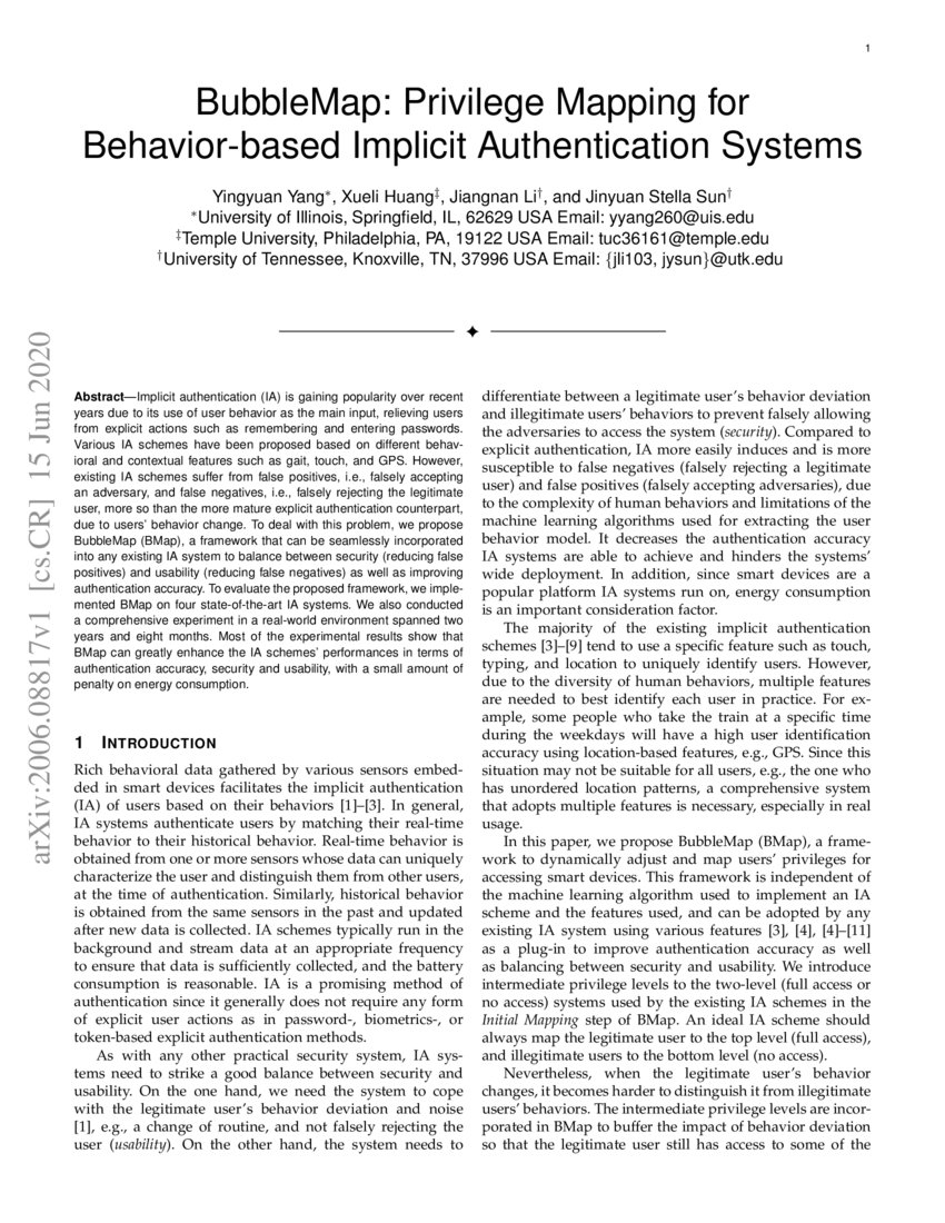 BubbleMap: Privilege Mapping for Behavior-based Implicit Authentication Systems | DeepAI