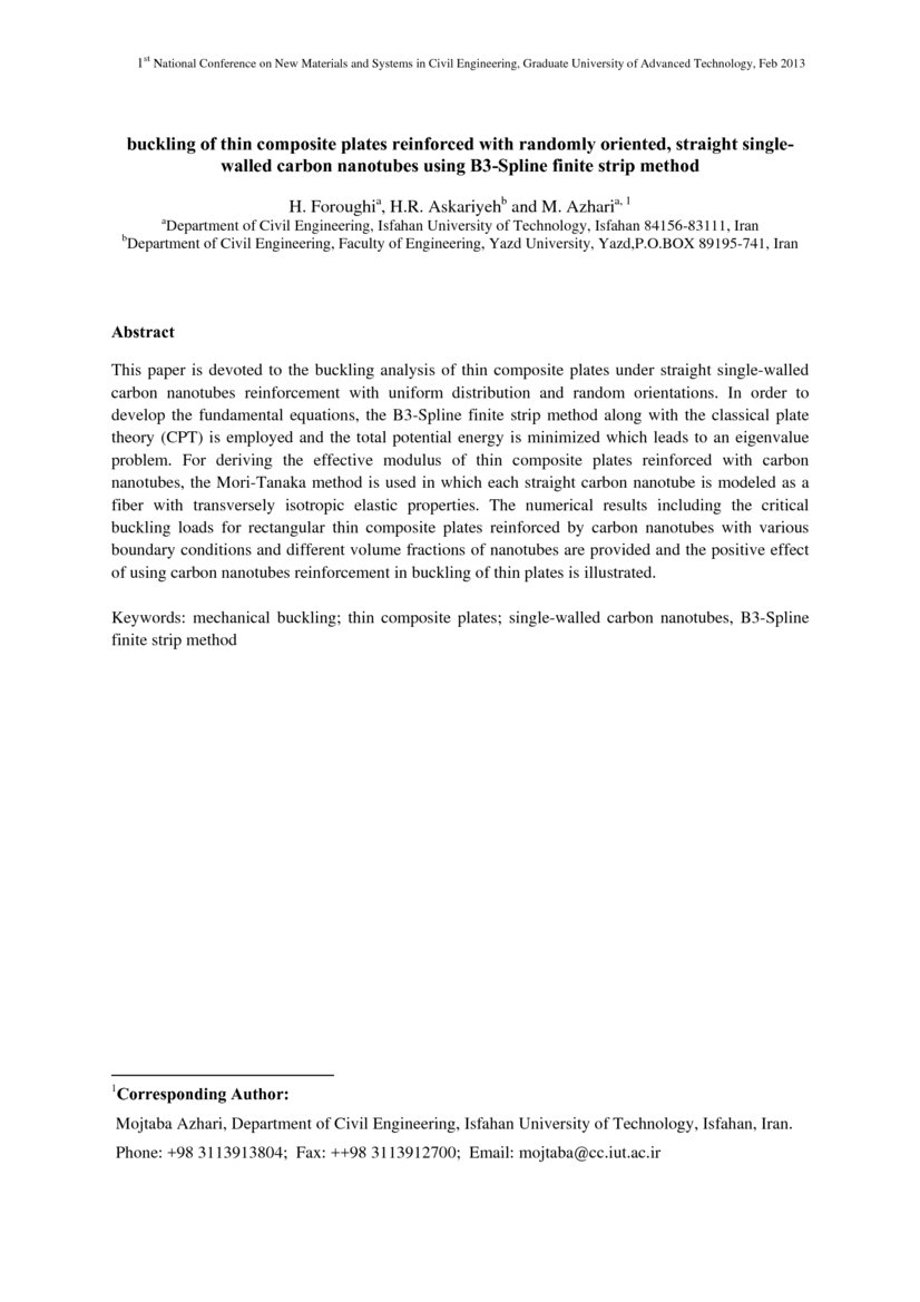 Buckling Of Thin Composite Plates Reinforced With Randomly Oriented