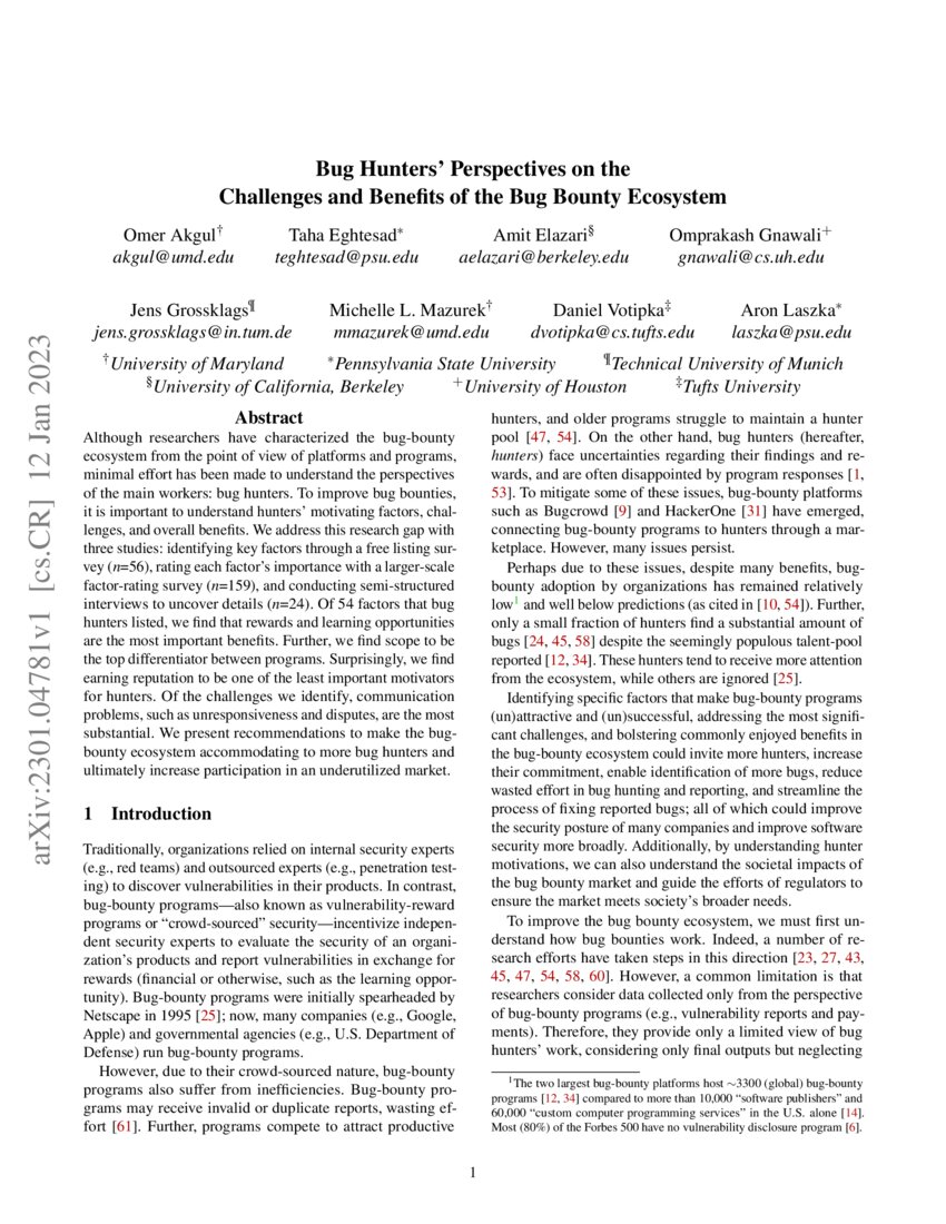 Bug Hunters' Perspectives on the Challenges and Benefits of the Bug ...