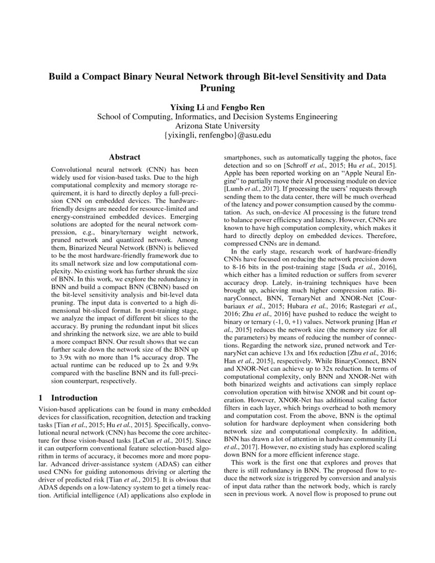 Build A Compact Binary Neural Network Through Bit Level Sensitivity And Data Pruning Deepai 