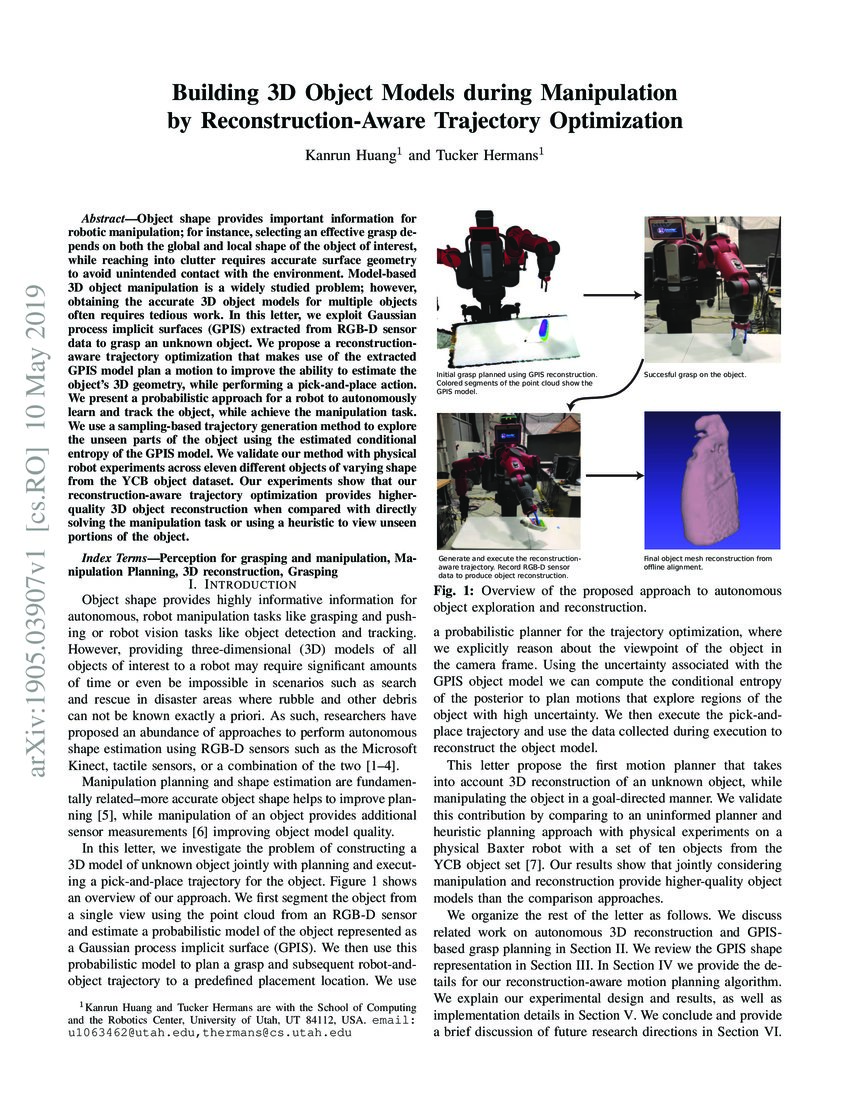 Building 3d Object Models During Manipulation By Reconstruction Aware 4294