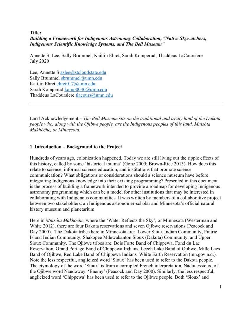 Building a Framework for Indigenous Astronomy Collaboration: Native ...