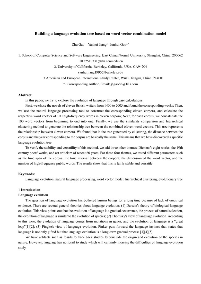 Building a language evolution tree based on word vector combination ...