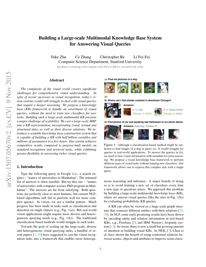 Building a Large-scale Multimodal Knowledge Base System for Answering Visual Queries | DeepAI