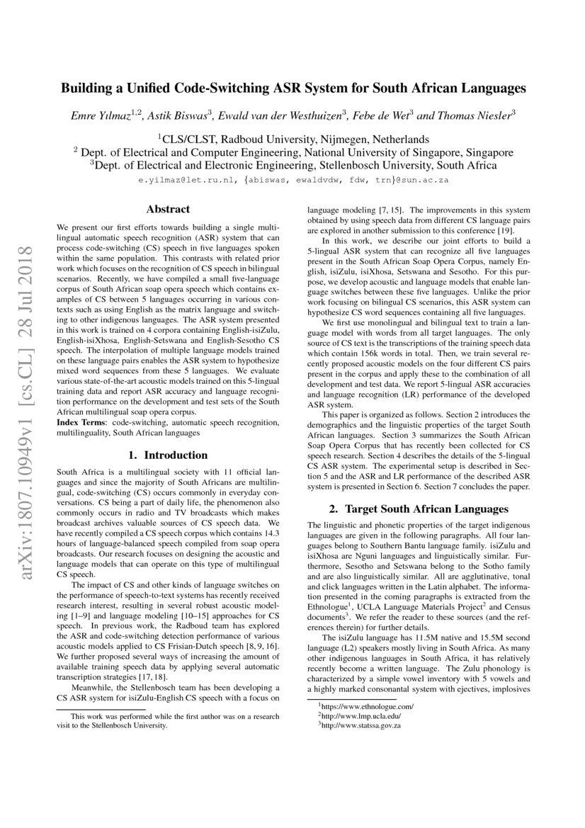 Building A Unified Code Switching Asr System For South African