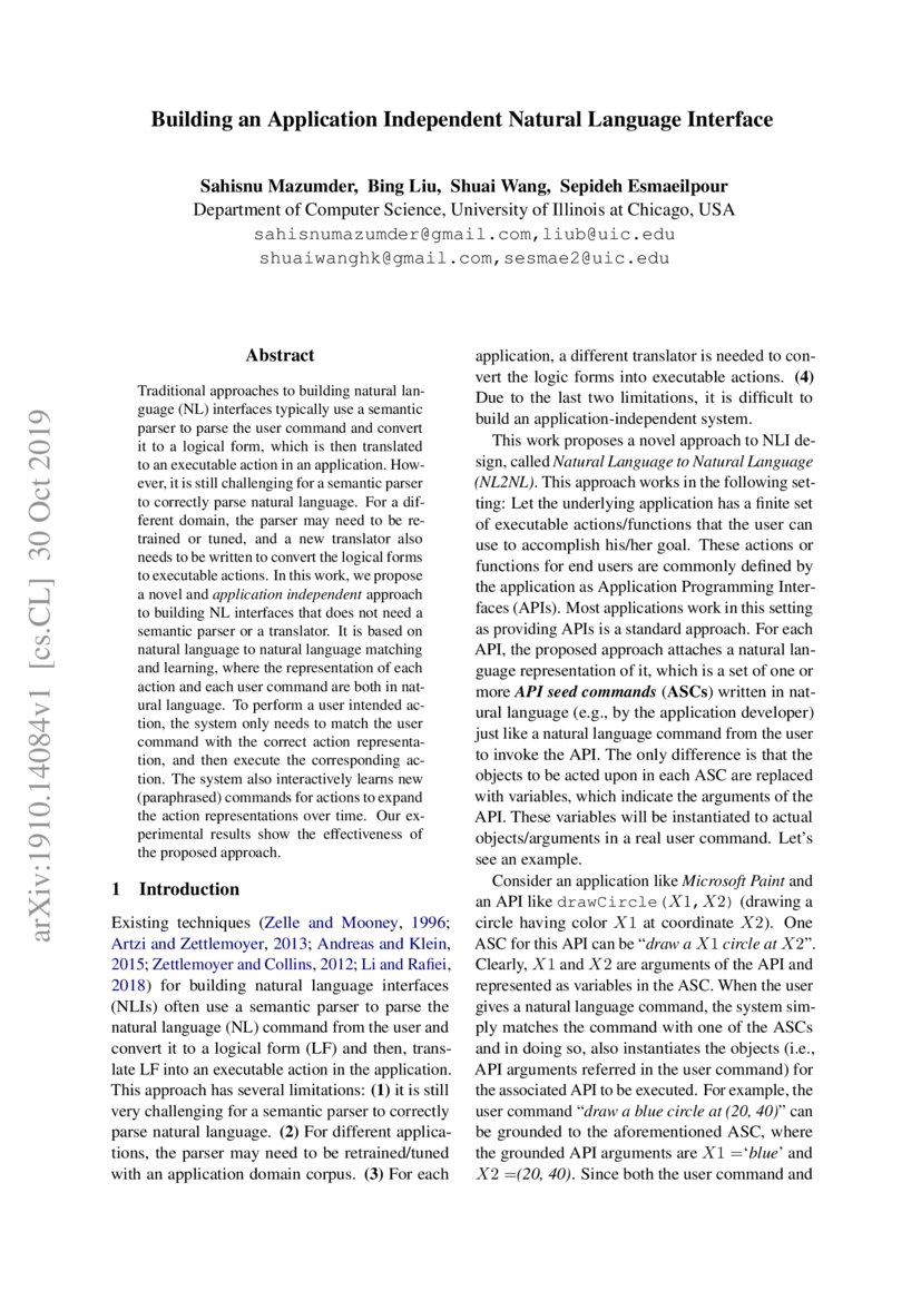 Building an Application Independent Natural Language Interface | DeepAI