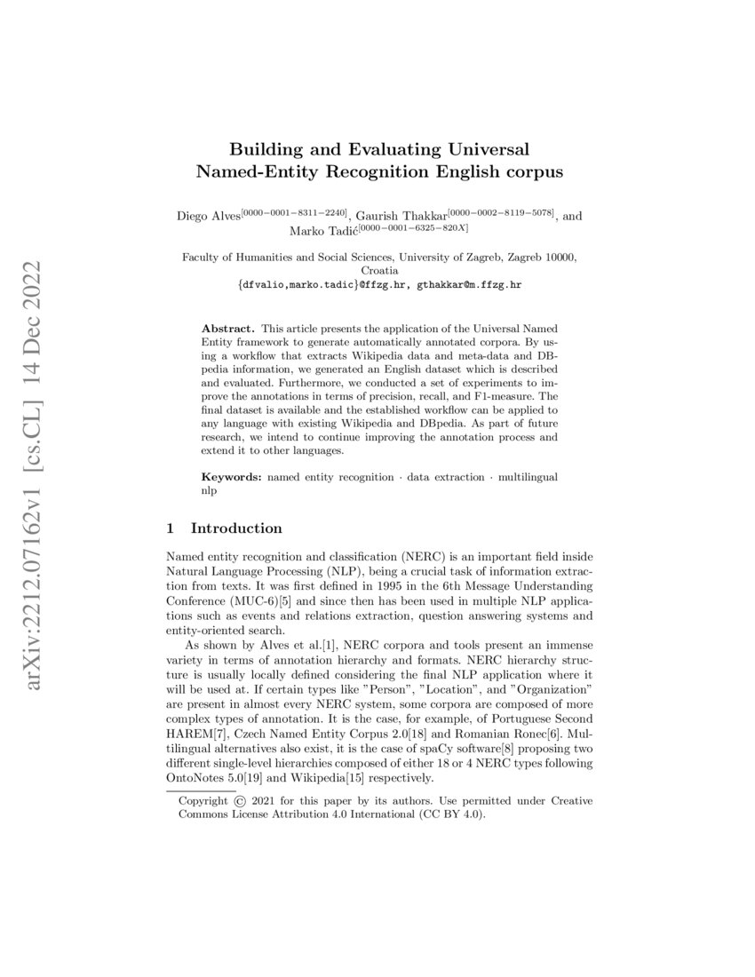 Building And Evaluating Universal Named Entity Recognition English Corpus Deepai