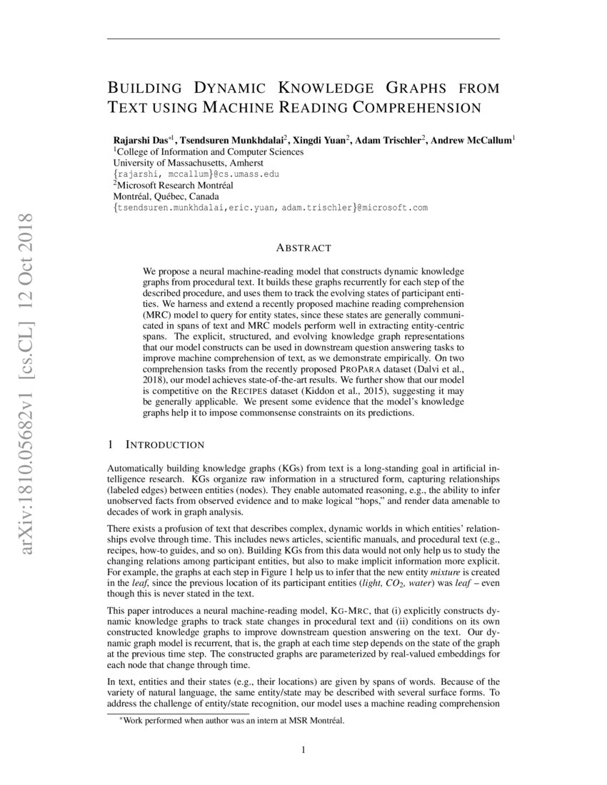 Building Dynamic Knowledge Graphs from Text using Machine Reading Comprehension | DeepAI